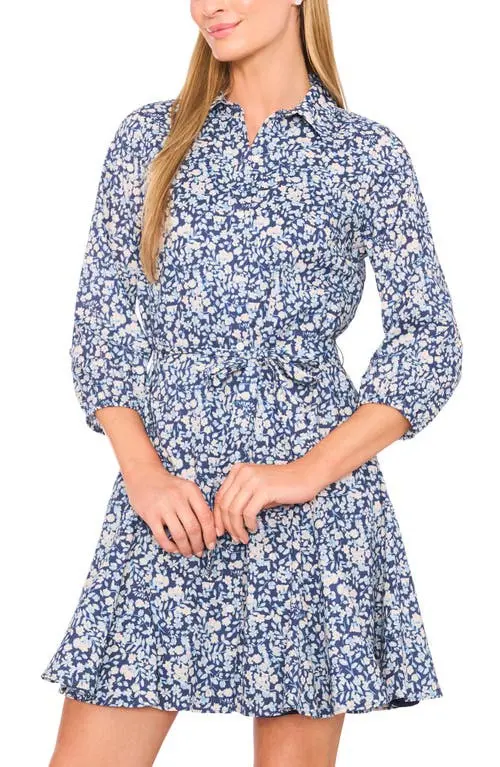 Halogen Ditsy Floral Print Shirtdress - Blue Multi