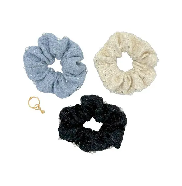 HEADBANDS OF HOPE Sequin Pearls Tweed Scrunchie Set - No Color