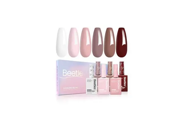 BEETLES Neutral Gel Nail Polish Set – 6 Colors - Nude Pink Brown