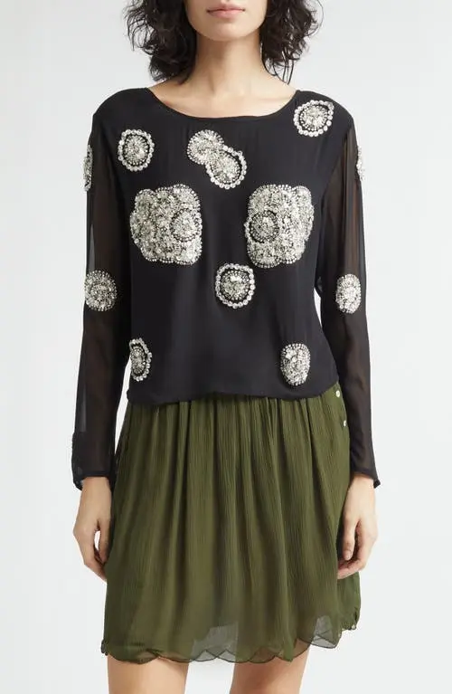 BODE Brooch Crystal Beaded Silk Georgette Top