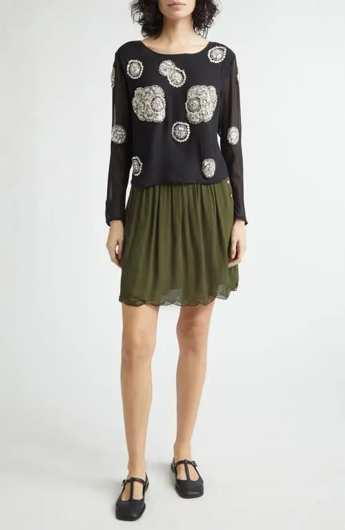 BODE Brooch Crystal Beaded Silk Georgette Top