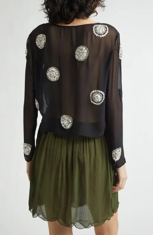 BODE Brooch Crystal Beaded Silk Georgette Top