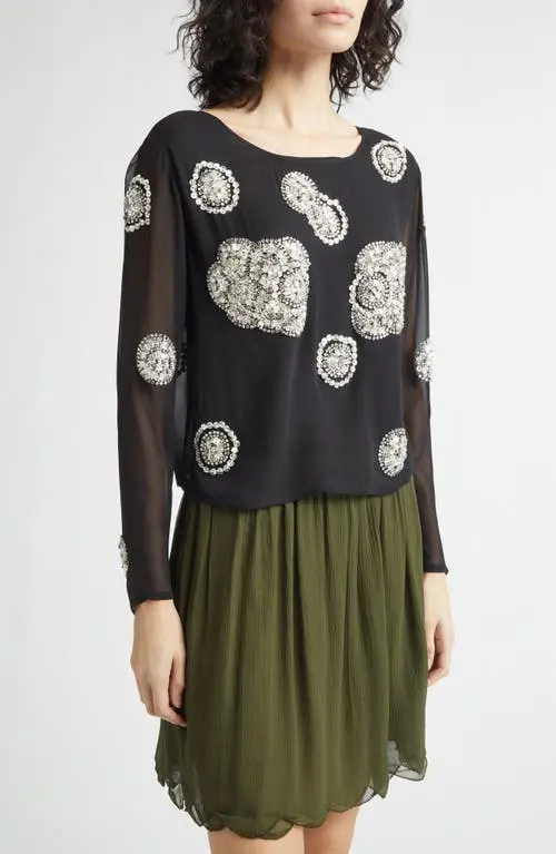 BODE Brooch Crystal Beaded Silk Georgette Top
