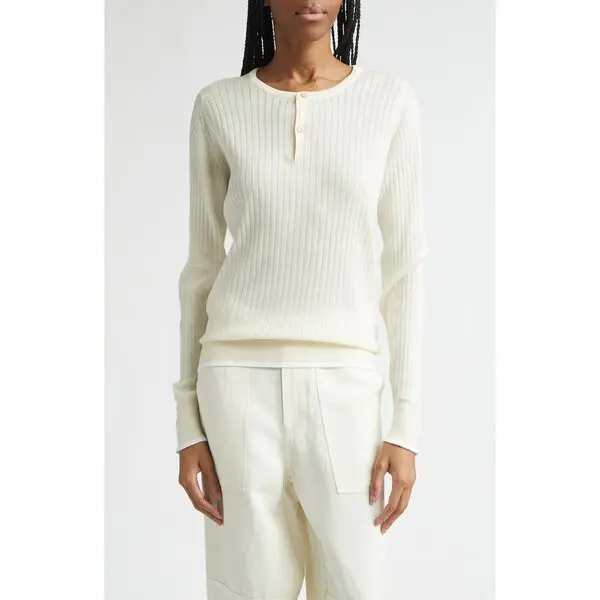 WALES BONNER Nile Merino Wool & Cotton Rib Henley Sweater - Ivory