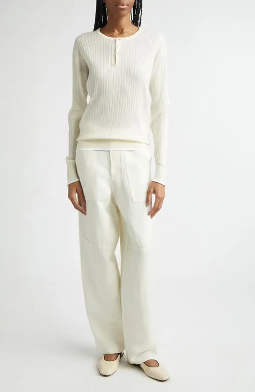 WALES BONNER Nile Merino Wool & Cotton Rib Henley Sweater - Ivory