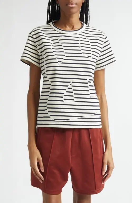 WALES BONNER Crown Stripe Crop T-shirt - Ivory/navy