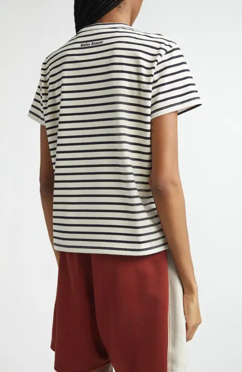 WALES BONNER Crown Stripe Crop T-shirt - Ivory/navy