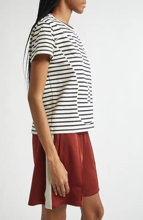 WALES BONNER Crown Stripe Crop T-shirt - Ivory/navy