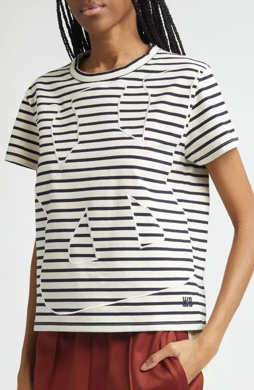 WALES BONNER Crown Stripe Crop T-shirt - Ivory/navy