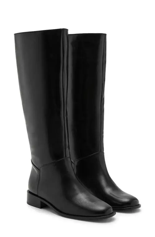 Mango Leather Knee High Boots - Black