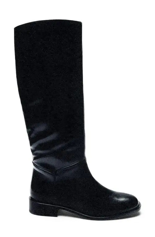 Mango Leather Knee High Boots - Black