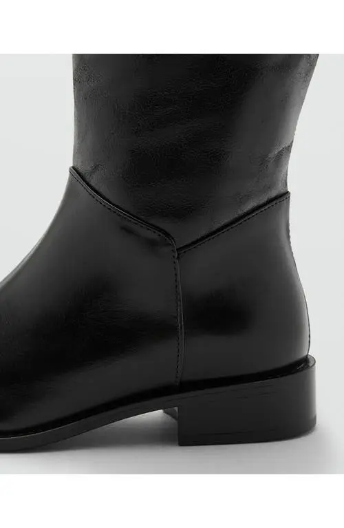 Mango Leather Knee High Boots - Black