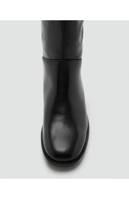 Mango Leather Knee High Boots - Black