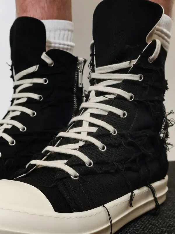 Rick Owens Destroyed Effect Sneakers - Black