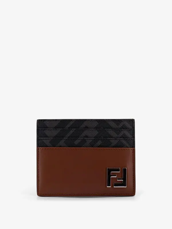 Fendi Leather And Ff Fabric Card Holder - Brown