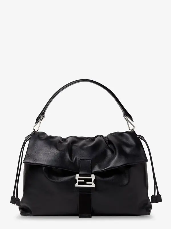 Fendi Flux Maxi Leather Messenger Bag - Black
