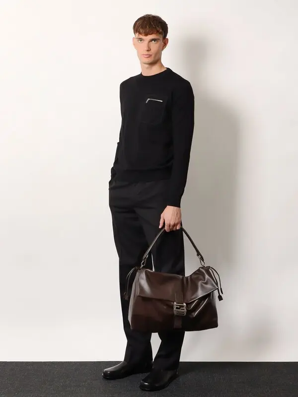 Fendi Flux Maxi Leather Messenger Bag - Brown