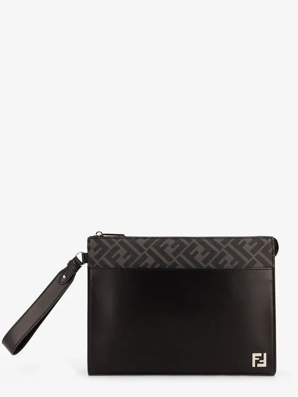 Fendi Squared Ff Leather Clutch - Black