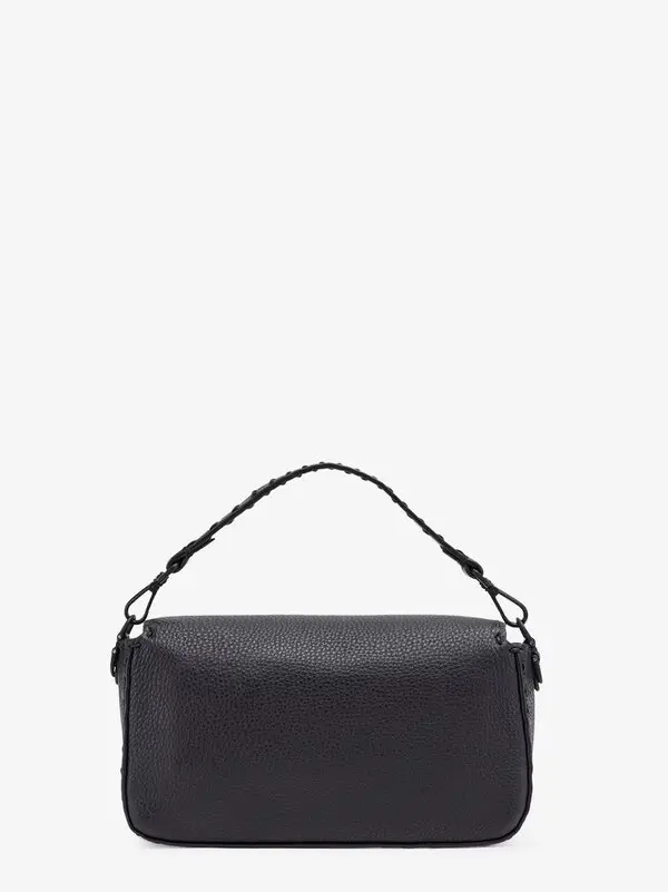 Fendi Baguette Leather Shoulder Bag With Selleria Stitchings - Grey