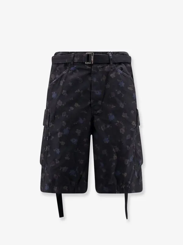 Sacai Printed Cotton Cargo Shorts - Black