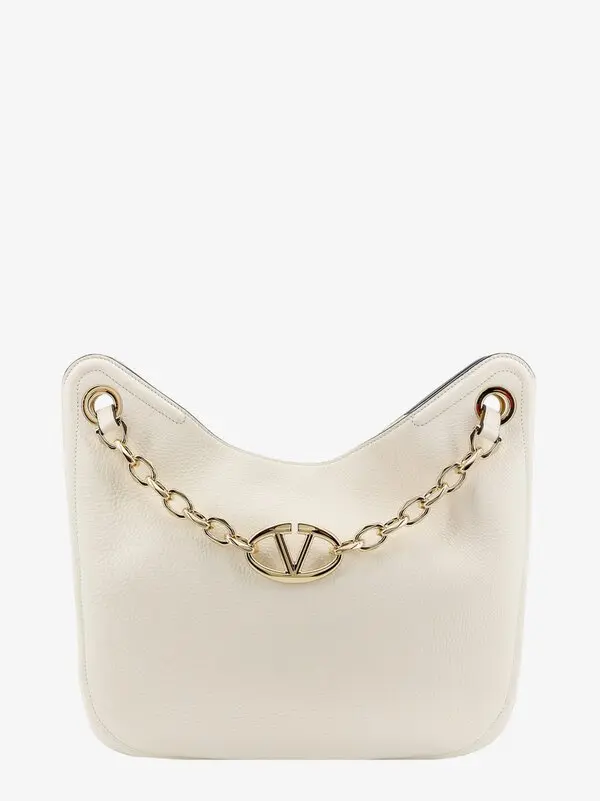 Valentino Garavani Vlogo Signature Chain Leather Shoulder Bag - White