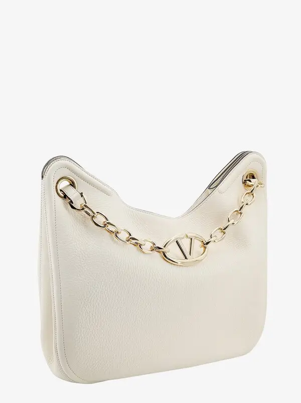 Valentino Garavani Vlogo Signature Chain Leather Shoulder Bag - White