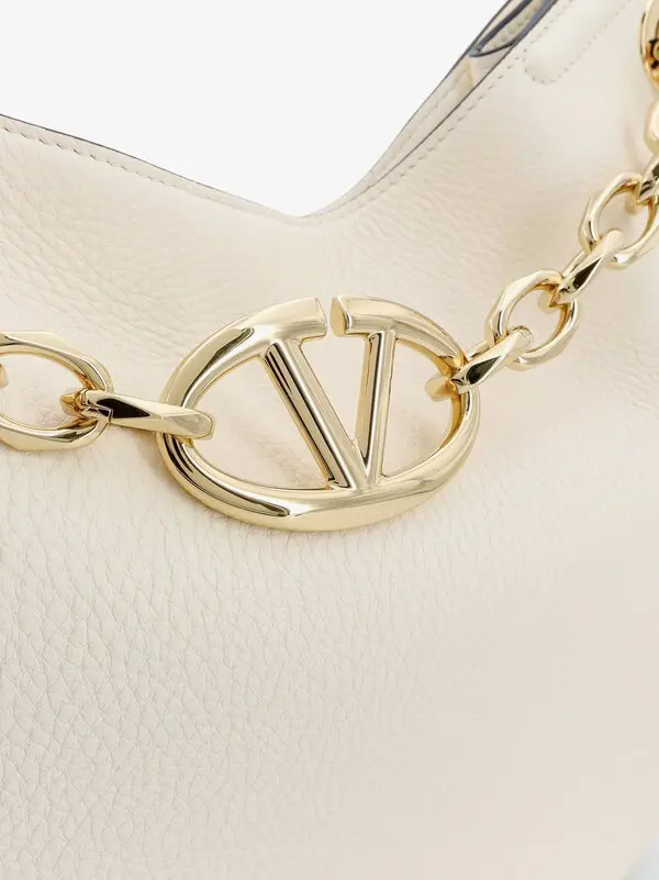 Valentino Garavani Vlogo Signature Chain Leather Shoulder Bag - White