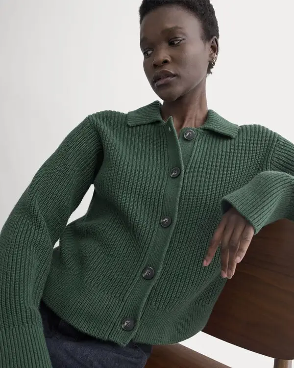 Everlane Everyday Cotton Shrunken Cardigan - Hunter Green
