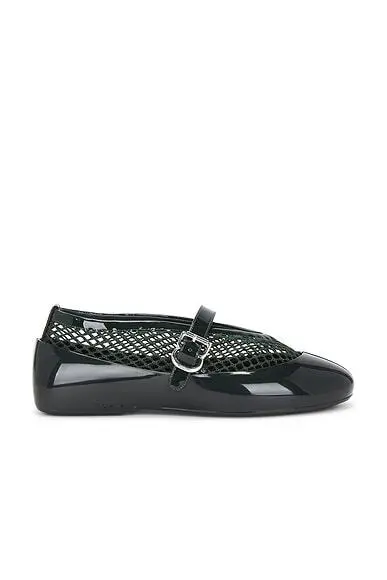 Alaïa Mesh And Patent Calfskin Flats With Buckle Closure - Vert Foret