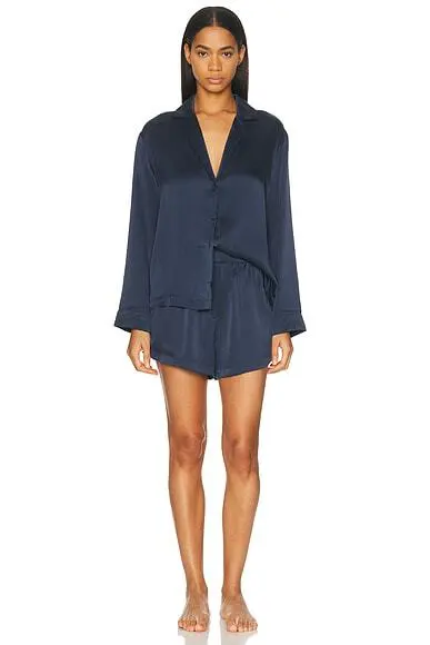Lunya Washable Silk Button Up Long Sleeve Short Pajama Set