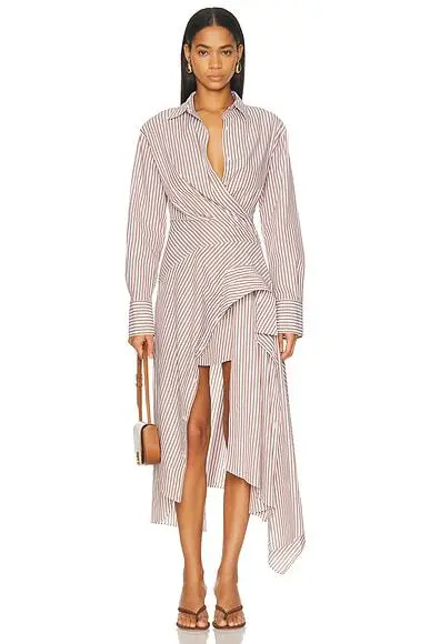 Monse Striped Draped Midi Dress