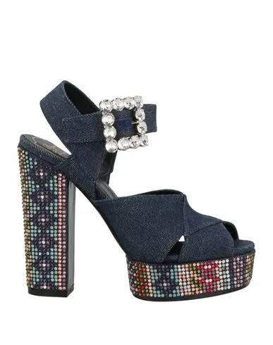 ROGER VIVIER Embellished Denim Slingback Sandals