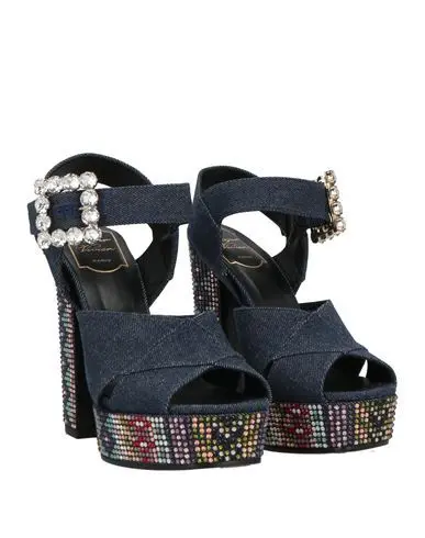 ROGER VIVIER Embellished Denim Slingback Sandals