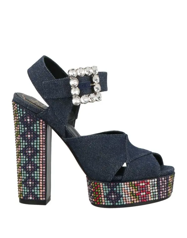 ROGER VIVIER Embellished Denim Slingback Sandals