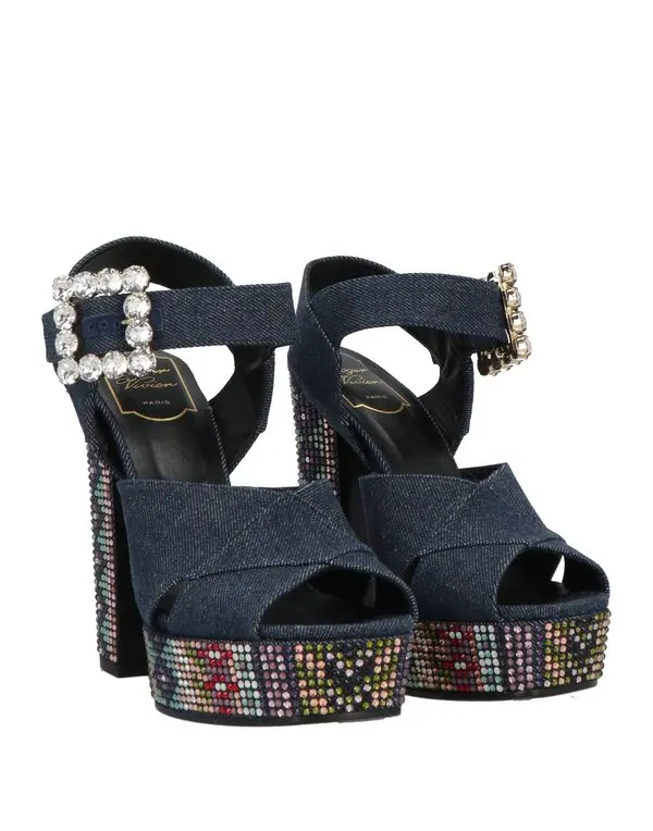 ROGER VIVIER Embellished Denim Slingback Sandals