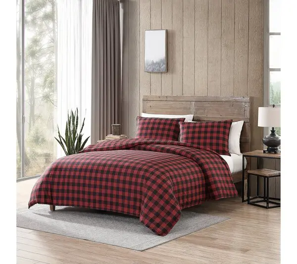Eddie Bauer Mountain Plaid Red Cotton King Comf Set - One-color