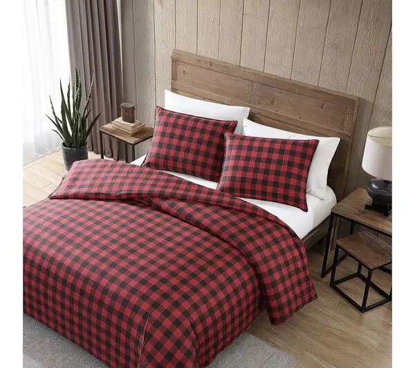 Eddie Bauer Mountain Plaid Red Cotton King Comf Set