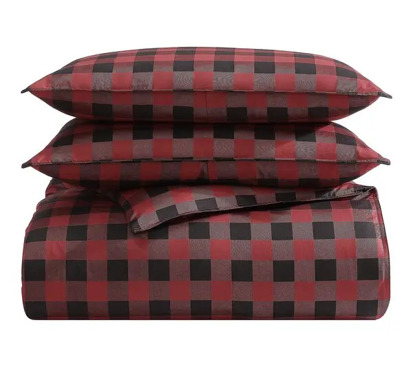 Eddie Bauer Mountain Plaid Red Cotton Queen Com F Set