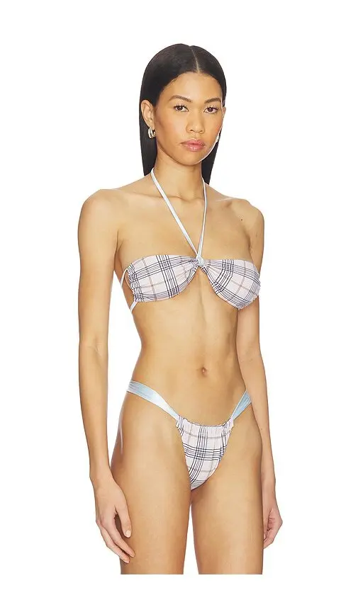Lioness Bloom Bikini Top Plaid Halterneck - Beige Plaid