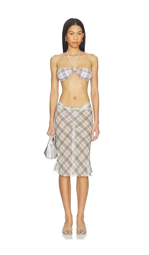 Lioness Bloom Bikini Top Plaid Halterneck - Beige Plaid