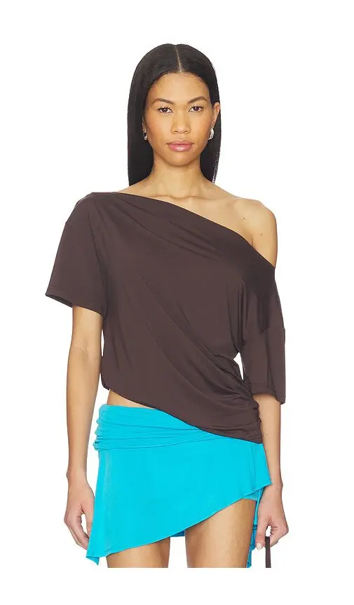 Lioness One-shoulder Lightweight Jersey Top - Chocolate
