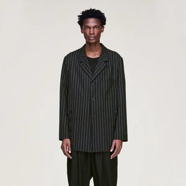 Adidas Y-3 Pinstripe Refined Wool Chore Coat - Black