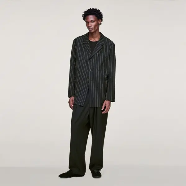 Adidas Y-3 Pinstripe Refined Wool Chore Coat - Black