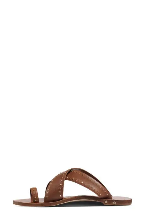 Beek Curlew Studded Crossover Strap Slide Sandal - Tan Gold Studs