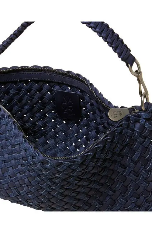 NAGHEDI Small Porto Half Moon Double Weave Denim Bag