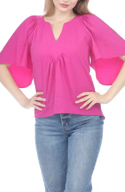 RAIN AND ROSE V-neck Flutter Sleeve Top - Fuchsia
