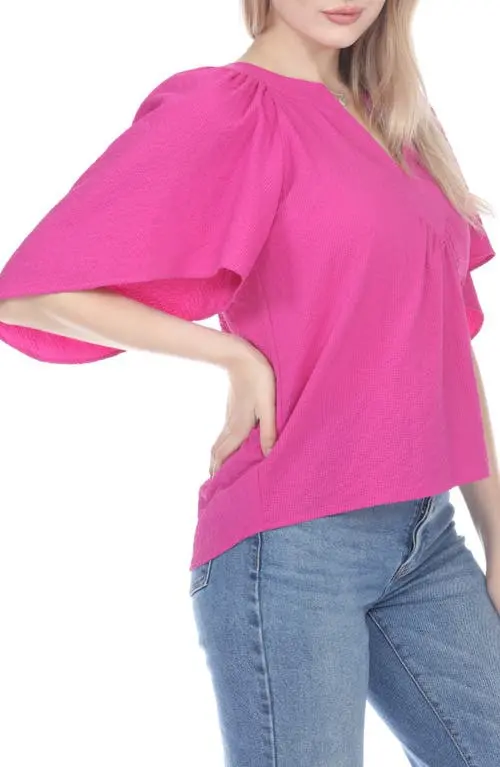 RAIN AND ROSE V-neck Flutter Sleeve Top - Fuchsia