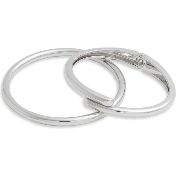 OPEN EDIT Set Of 2 Bangle & Hinged Bypass Bracelets - Silver