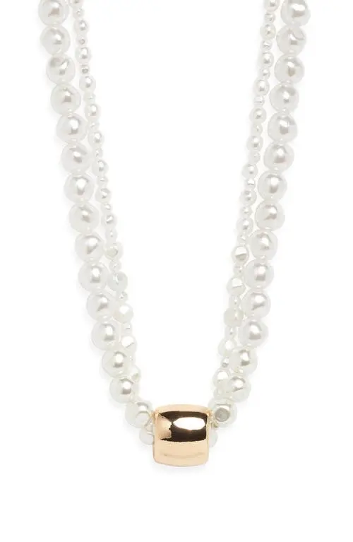 OPEN EDIT Bead Pendant Faux Pearl Collar Necklace - White- Gold