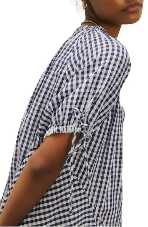 Free People Gingham Button-up Tunic - Navy Combo